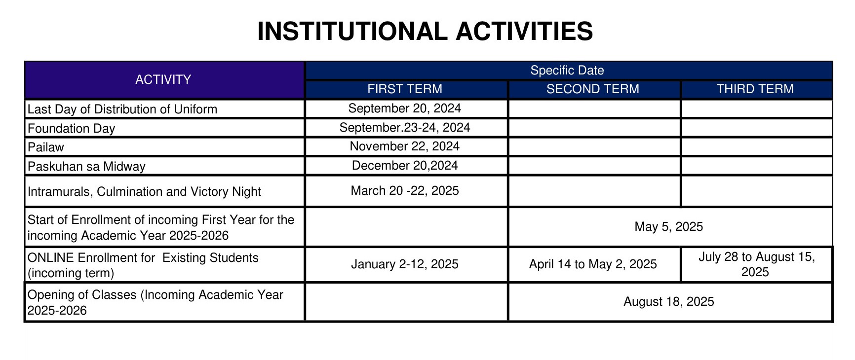 School Calendar – Midway Colleges